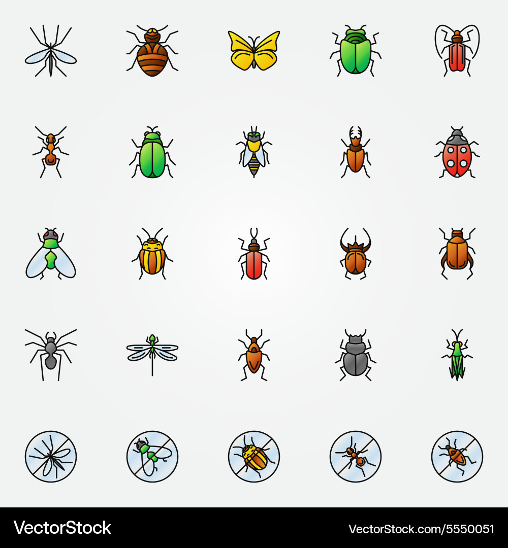 Colorful insects icons Royalty Free Vector Image