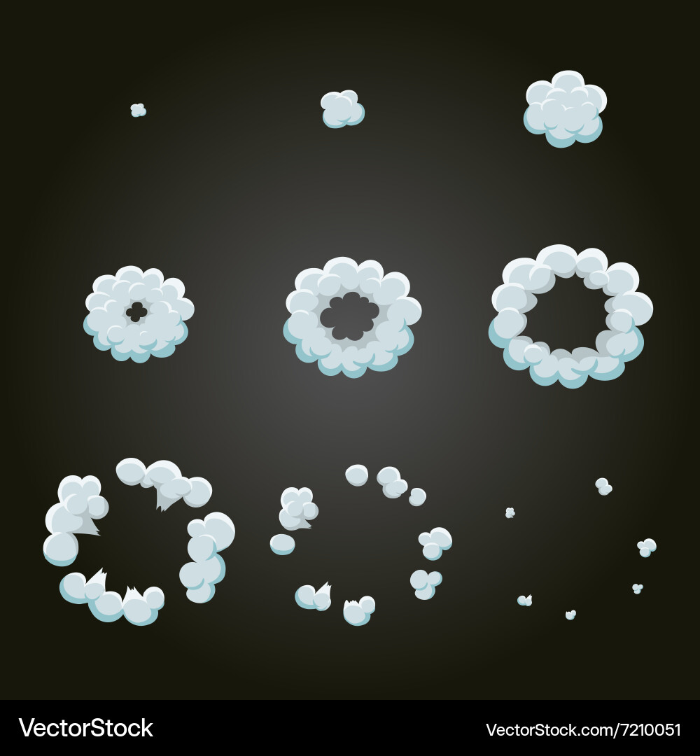 Explode animation cartoon smoke explosion frames Vector Image