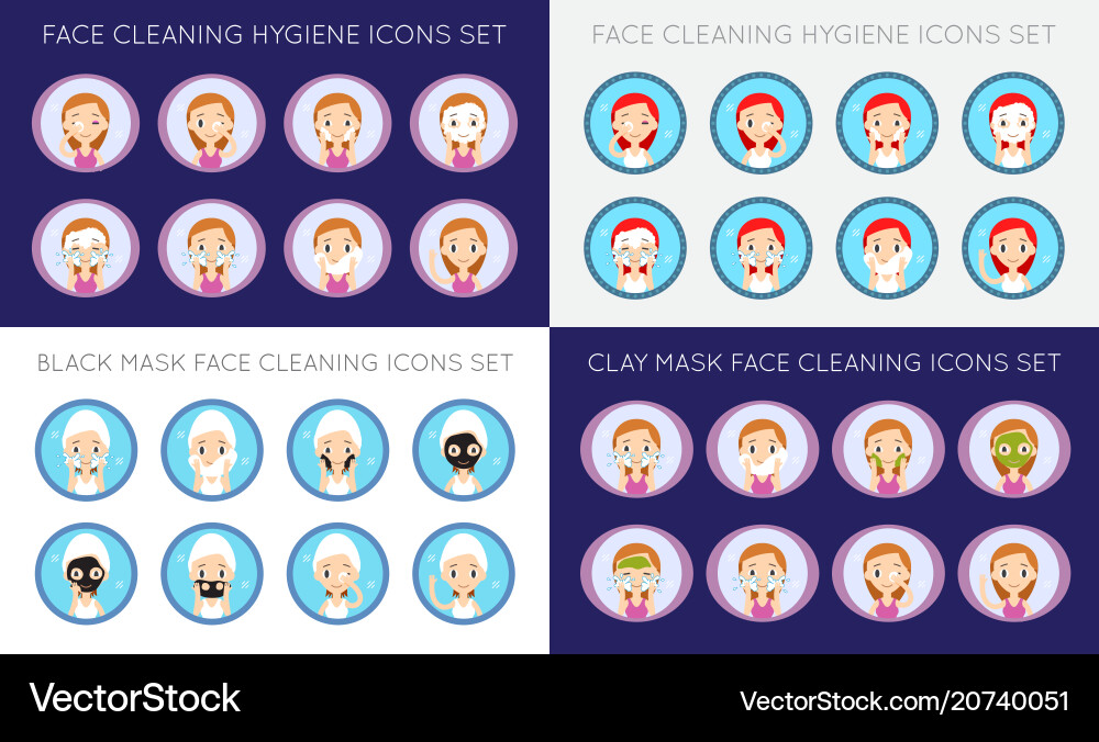 Face cleaning and care actions big set Royalty Free Vector