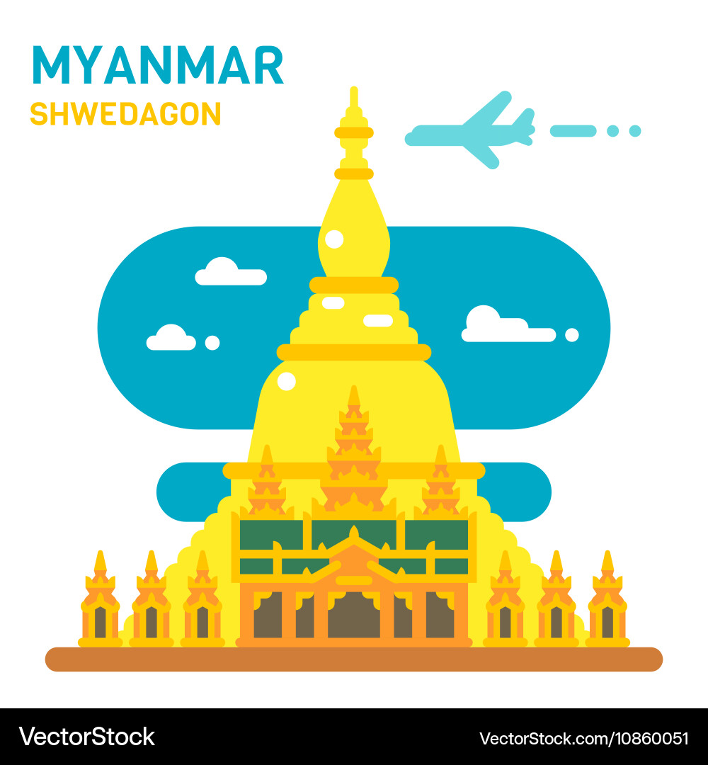 Flat design shwedagon pagoda Royalty Free Vector Image