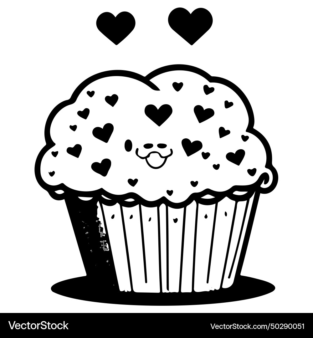 Monoline cute muffin with heart sketch draw Vector Image