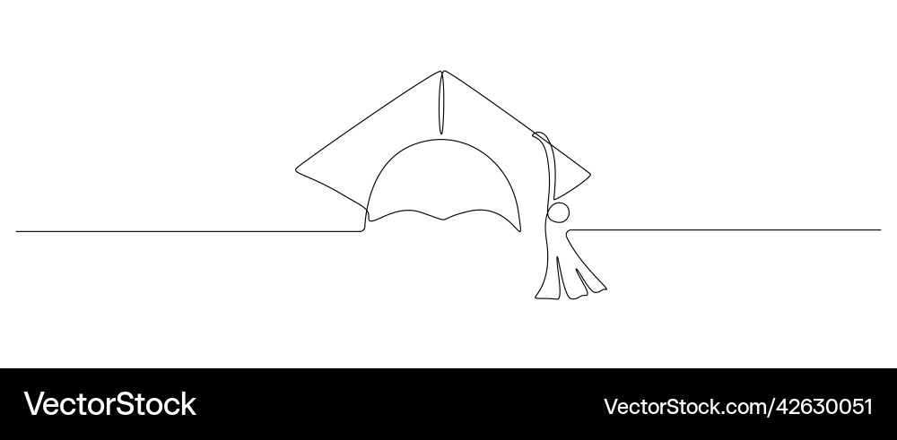 One continuous line drawing of graduation hat Vector Image
