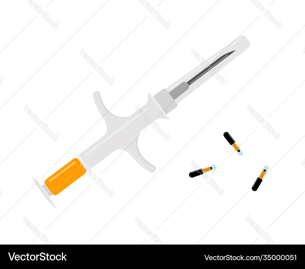 Pet microchips with syringe isolated on white Vector Image