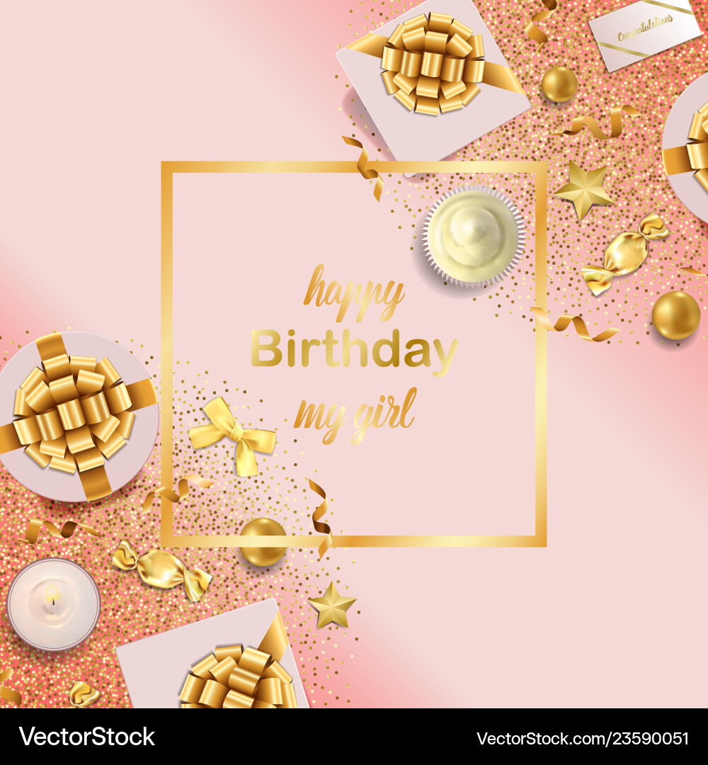 Pink Birthday Flatlay - Festive Celebration Vector Image