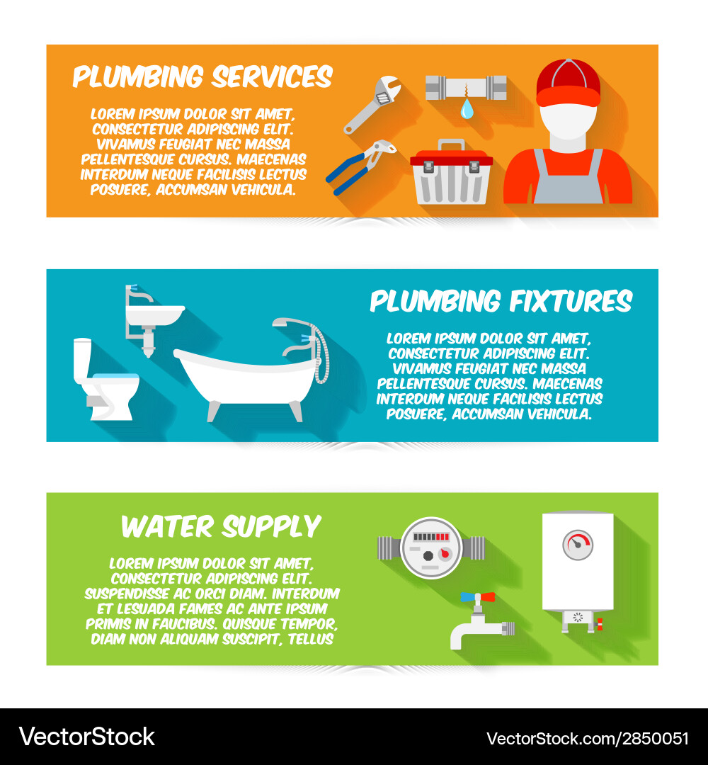 Plumbing icons banner set Royalty Free Vector Image