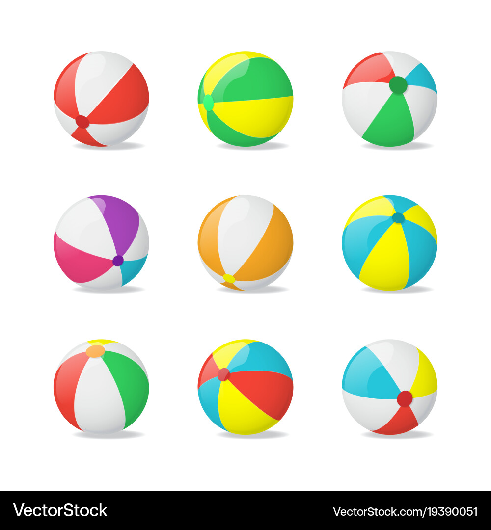 Realistic detailed 3d beach balls set Royalty Free Vector