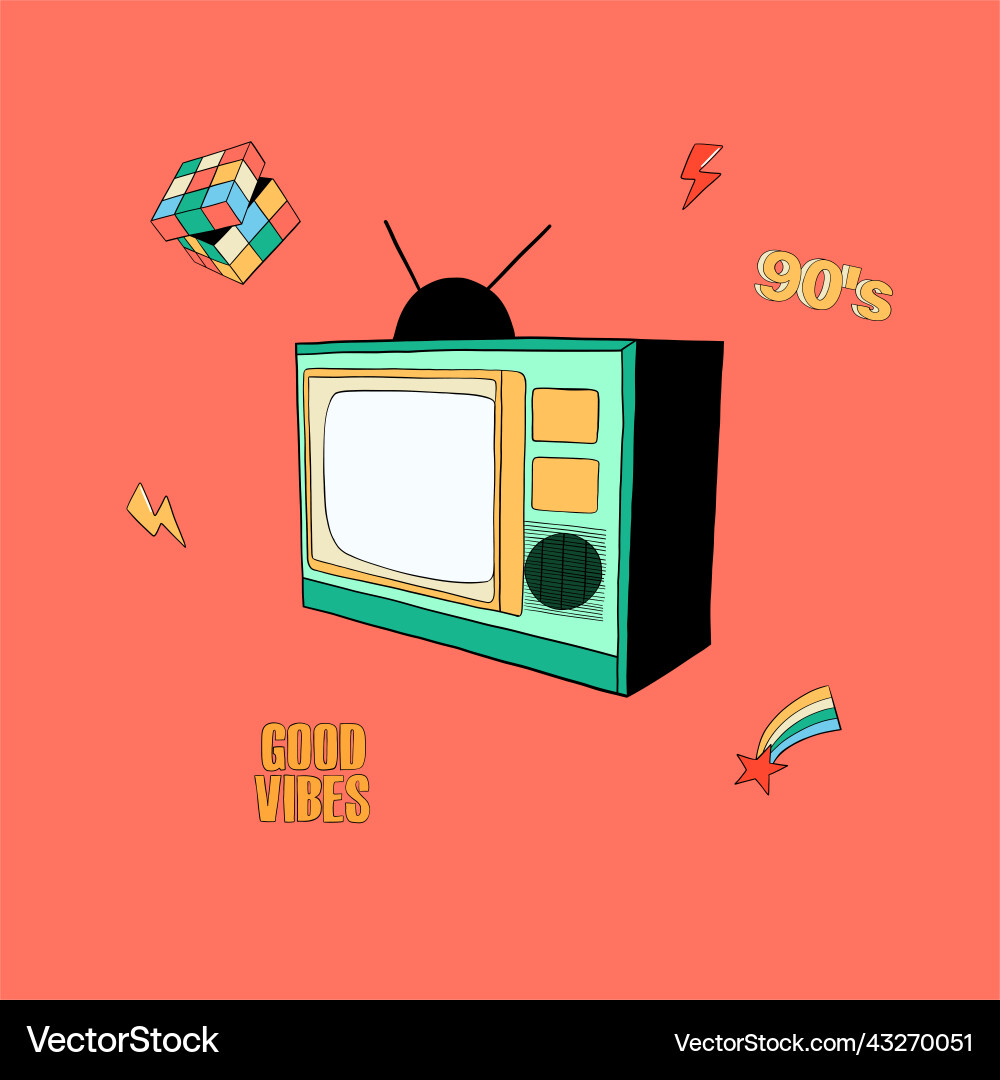Retro vintage 80s tv Royalty Free Vector Image