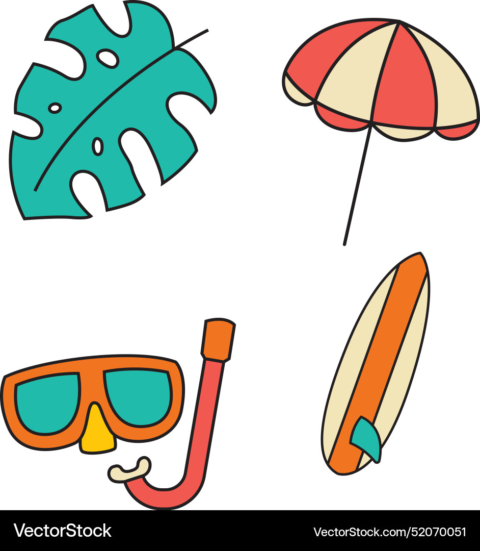 Set cute summer holiday beach elements Royalty Free Vector
