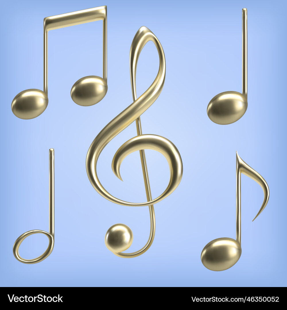 3d golden notes and treble clef Royalty Free Vector Image