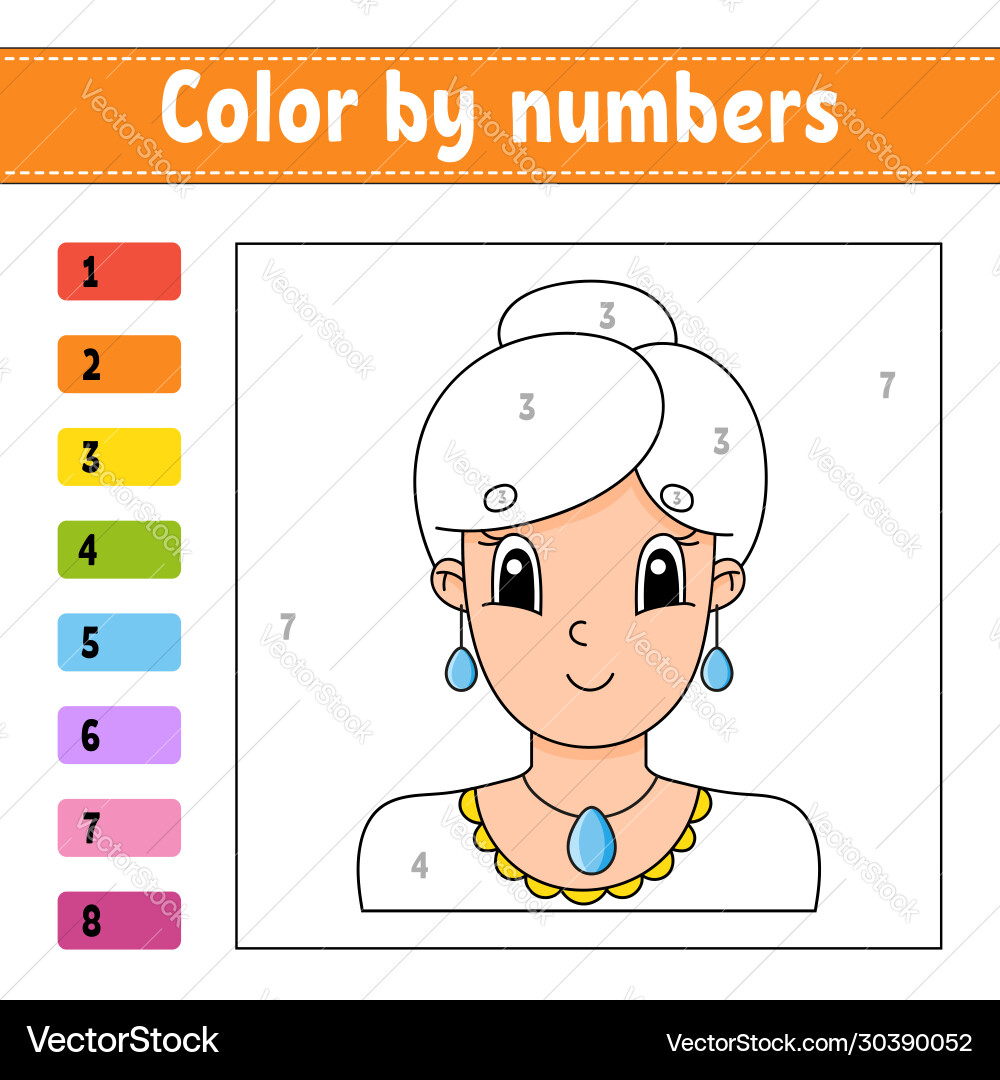 Color numbers beautiful girl activity Royalty Free Vector