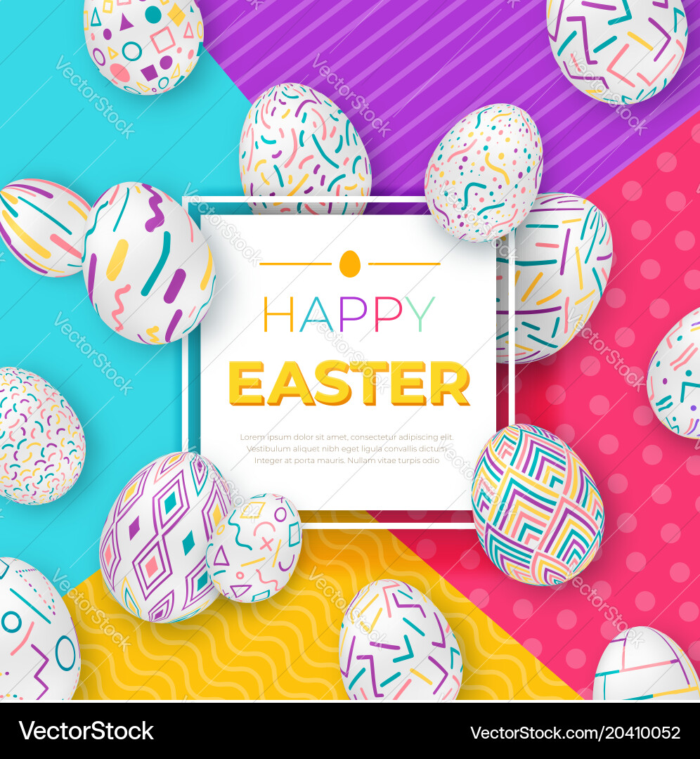 Easter background with square frame and colorful Vector Image