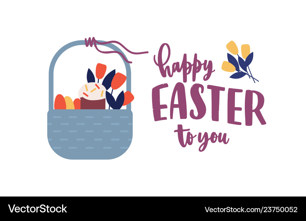 Happy Easter Card with Basket Royalty Free Vector Image
