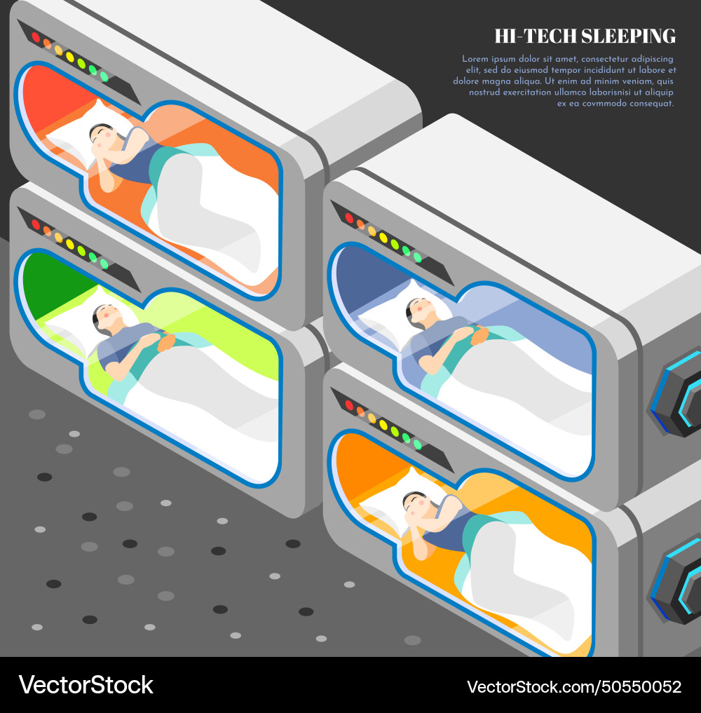 Hi-tech sleeping isometric colored background Vector Image