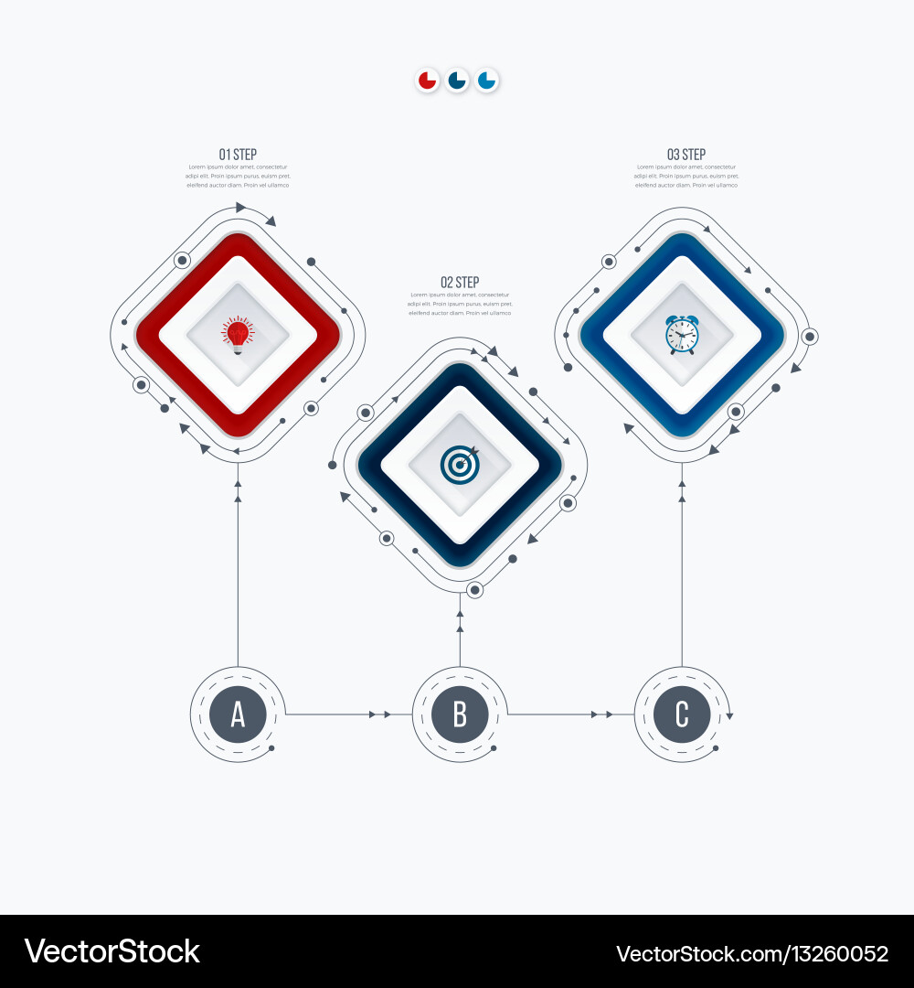 Infografik Vorlage 3 Optionen mit Quadrat Vektorbild
