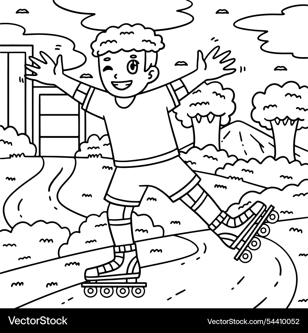Inline skater waving coloring page for kids Vector Image