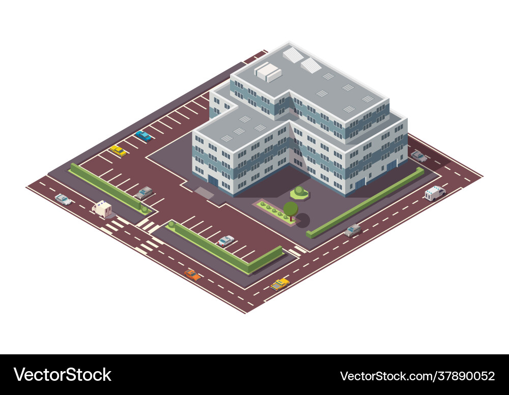 Isometric high rise building and street Royalty Free Vector