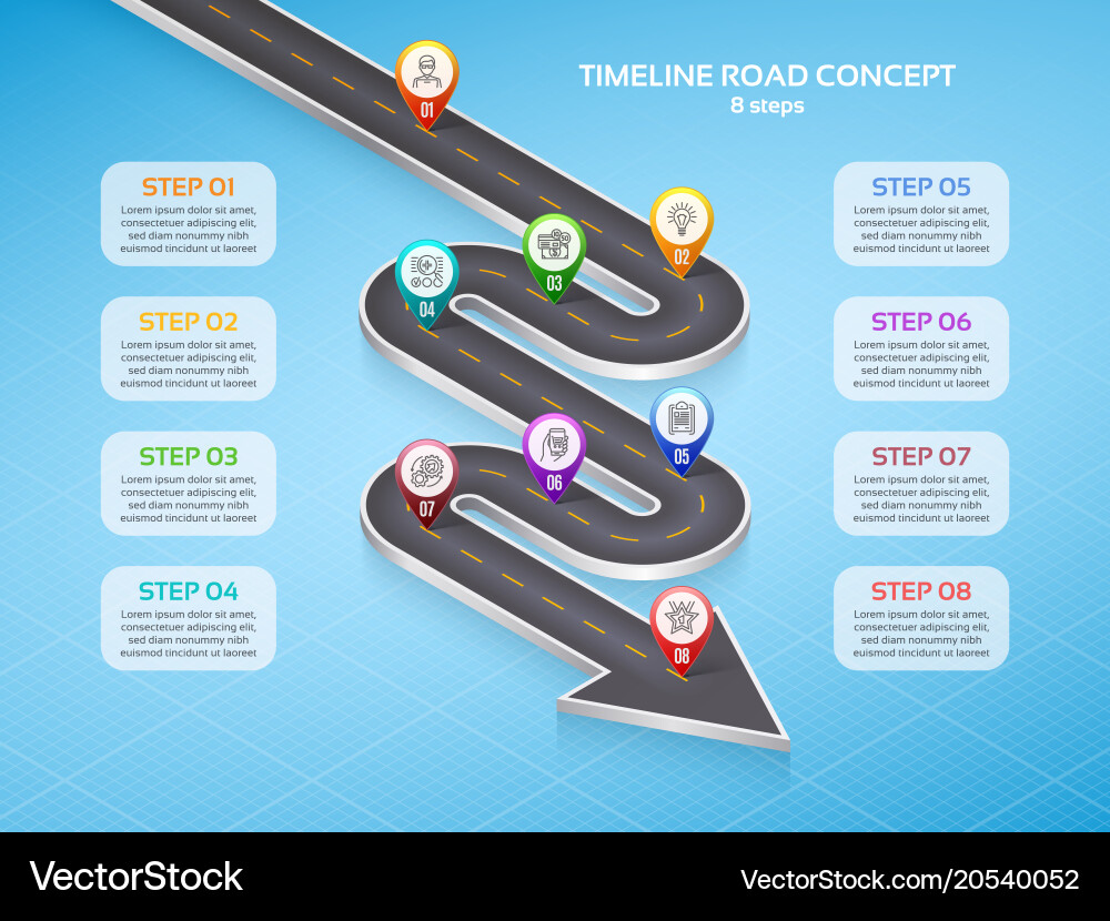 Isometric navigation map infographic 8 steps Vector Image