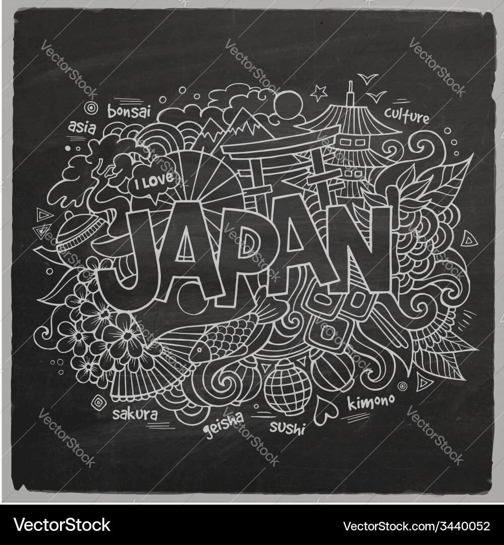 Japan hand lettering and doodles elements Vector Image
