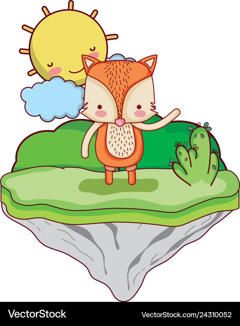 Male fox animal in the float island Royalty Free Vector