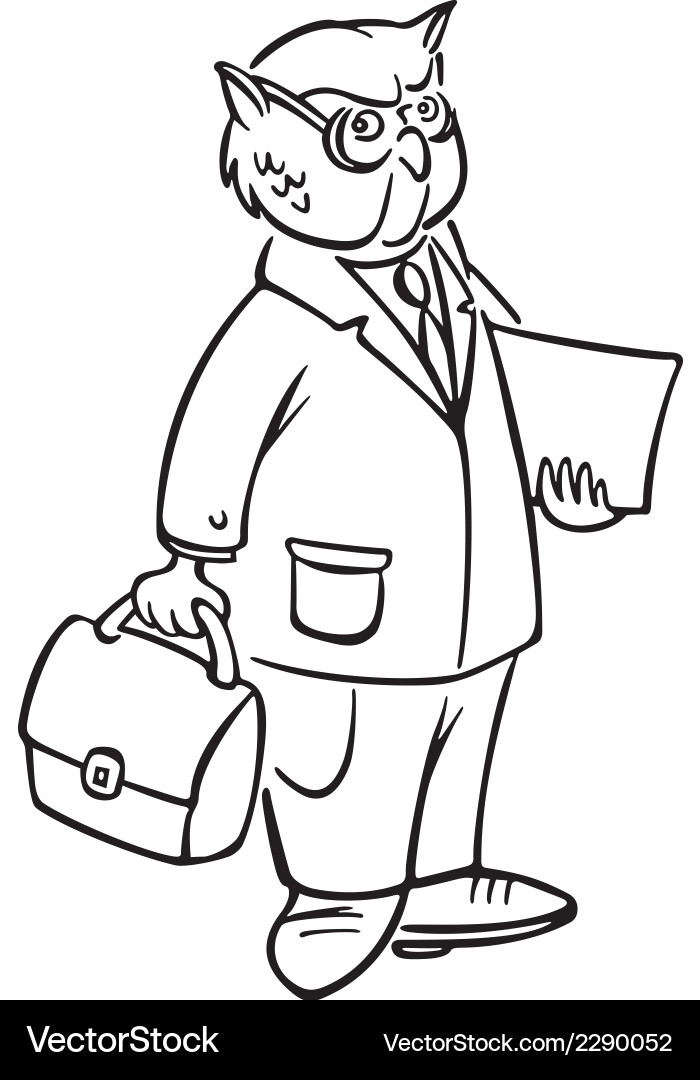 Professor owl outline Royalty Free Vector Image