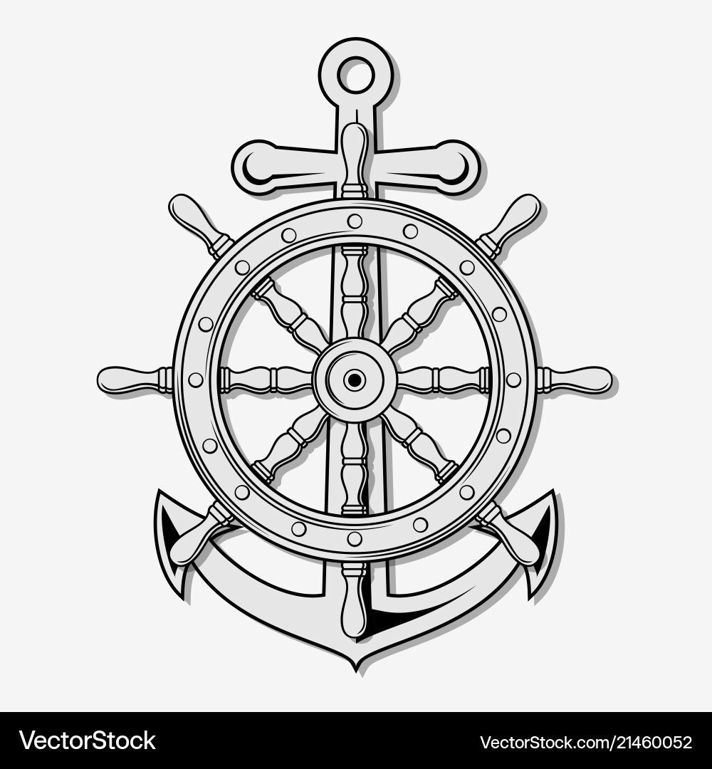 Ship wheel and anchor Royalty Free Vector Image
