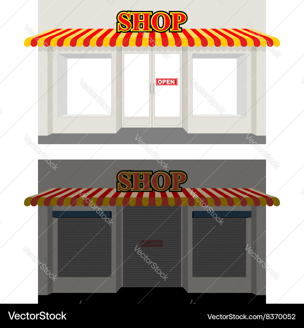 Shop by day and night storefront at dusk Vector Image