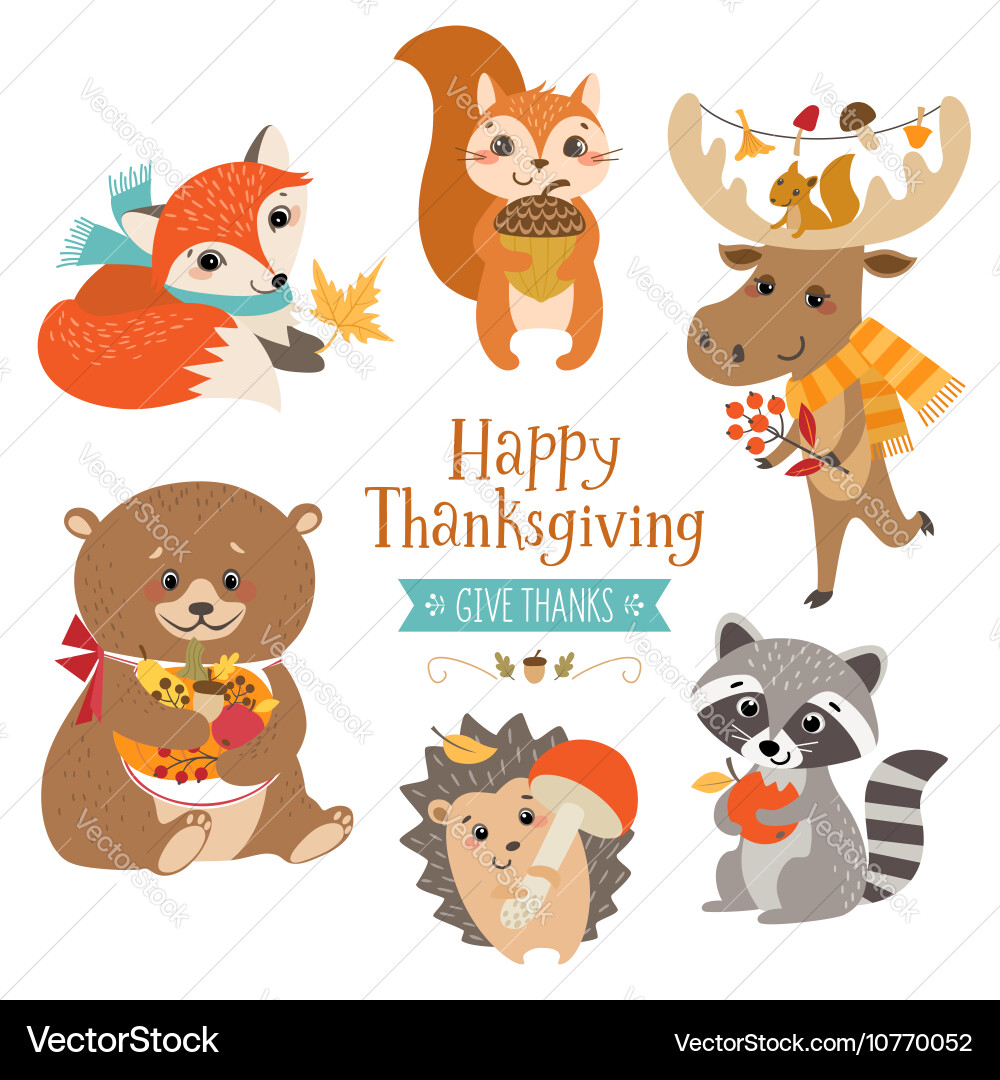 Thanksgiving cute forest animals Royalty Free Vector Image
