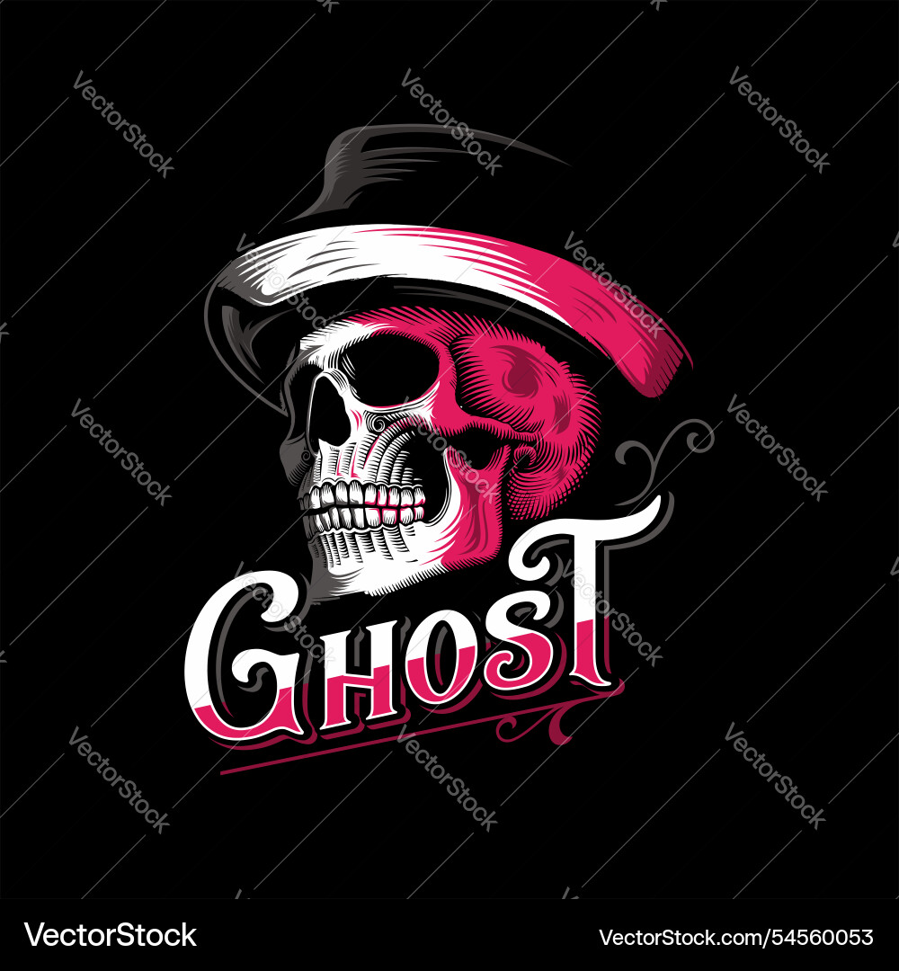 A skull wearing top hat with the word ghost Vector Image