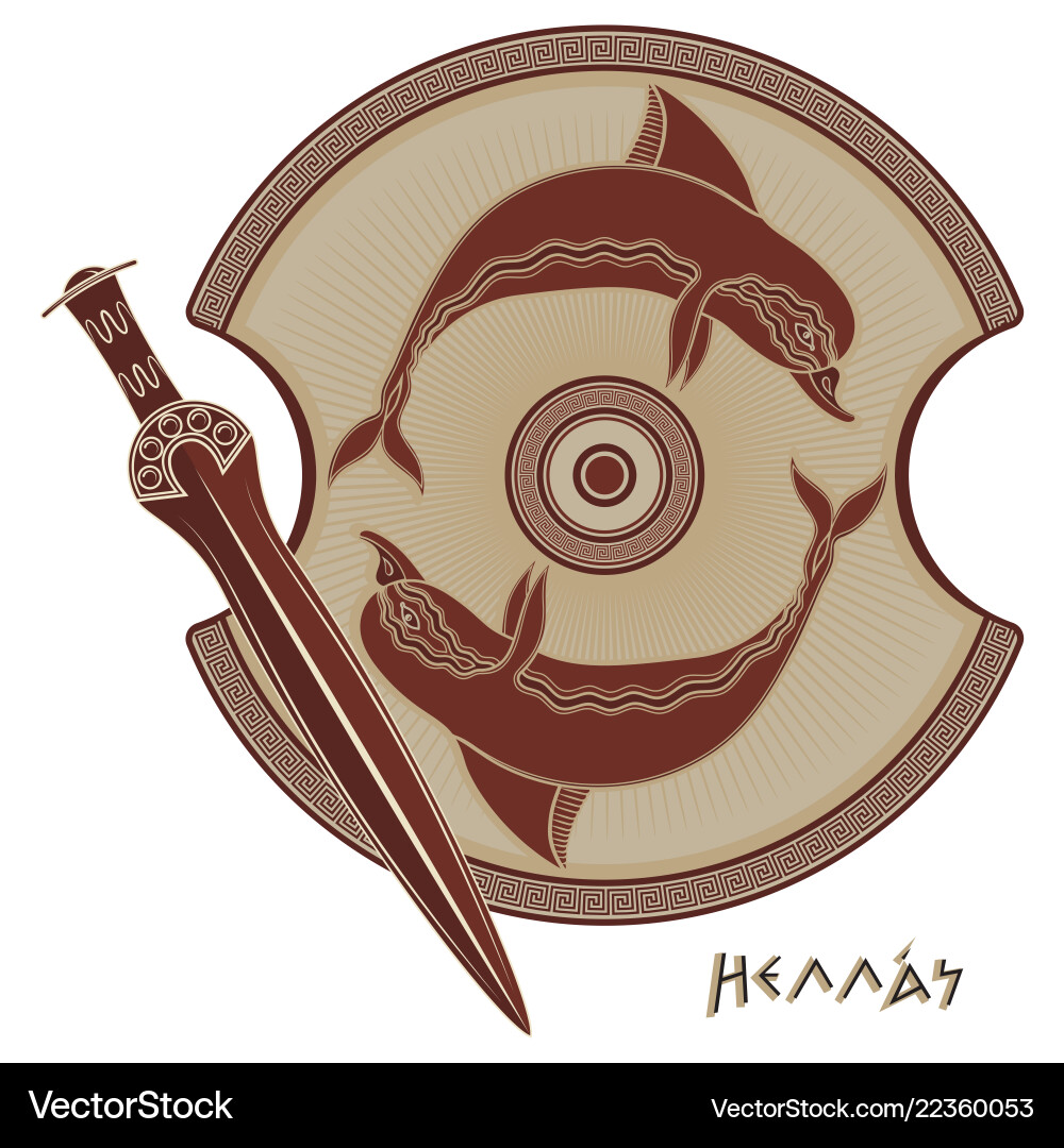 Ancient hellenic sword greek shield Royalty Free Vector