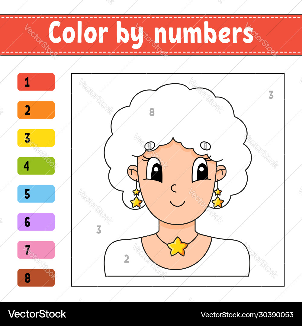 Color numbers beautiful girl activity Royalty Free Vector