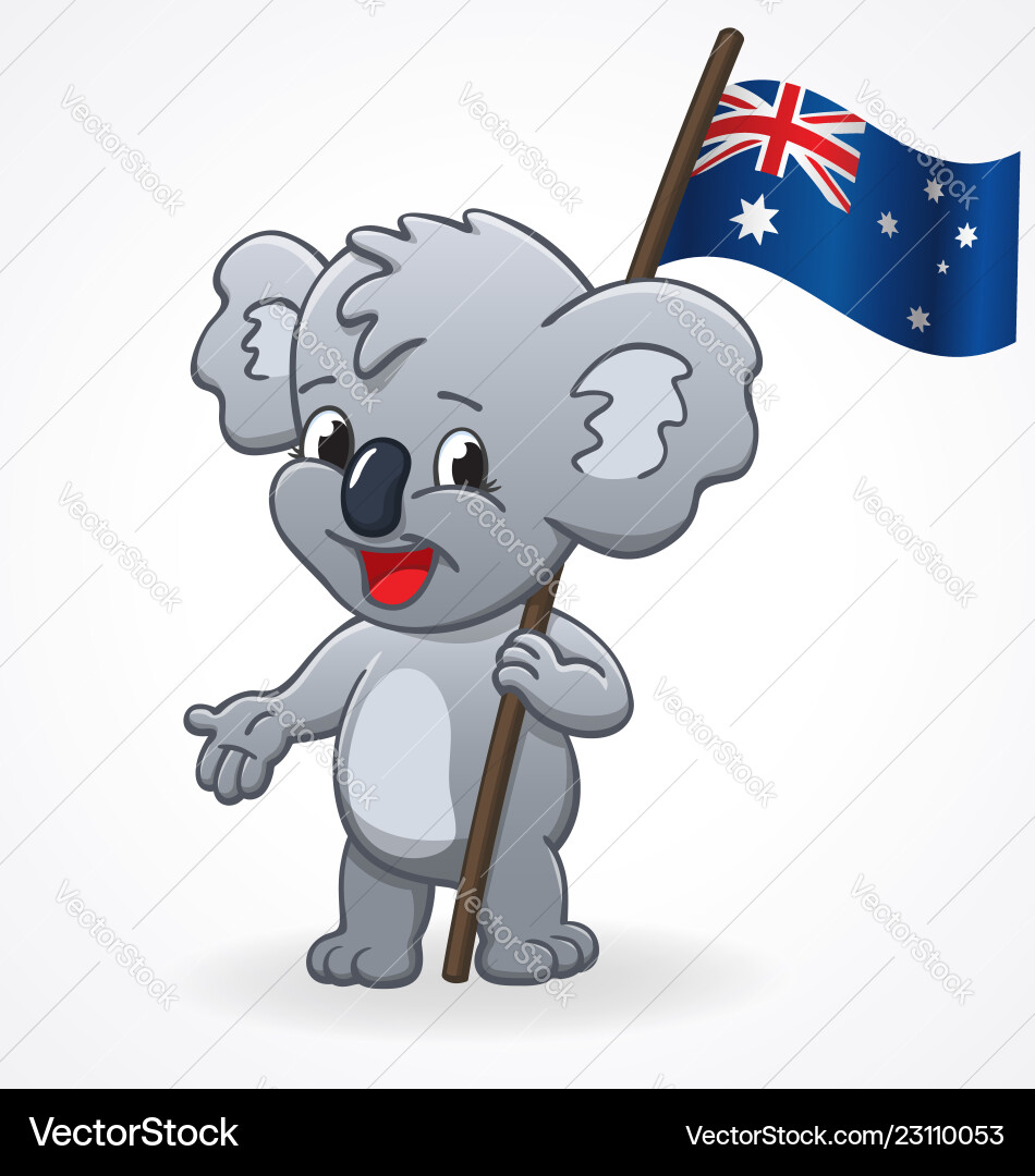 Cute smiling happy koala holding australian flag Vector Image