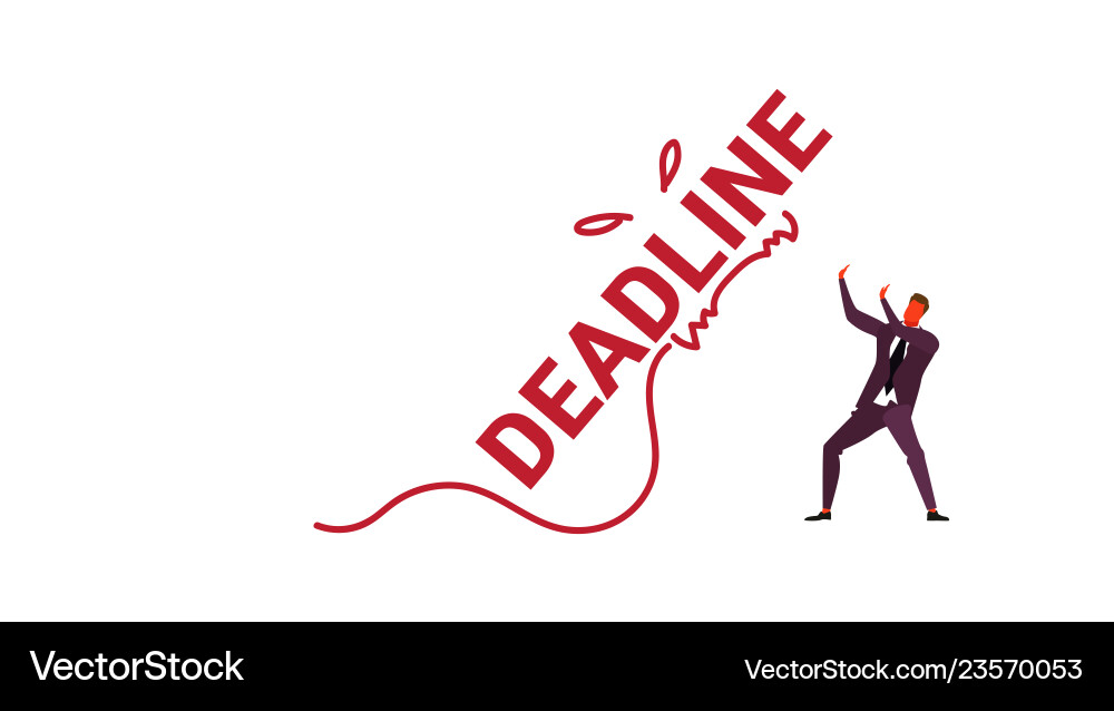 Deadline word monster falling on exhausted Vector Image