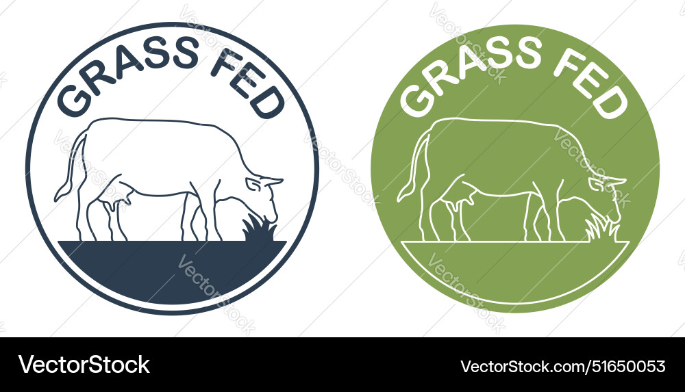 Grass-fed label for beef meat in thin line Vector Image
