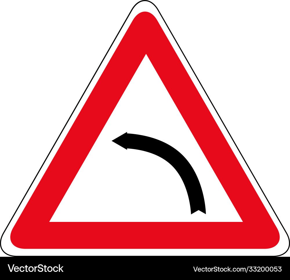 Red triangle traffic sign left turn Royalty Free Vector