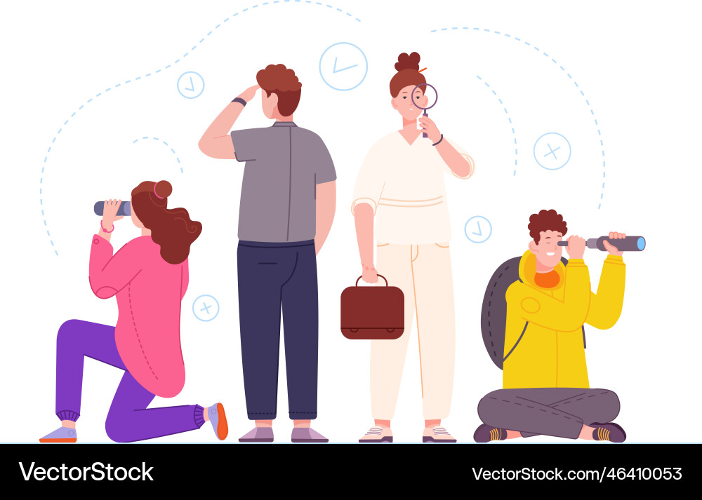 Searching new horizons people with telescope Vector Image