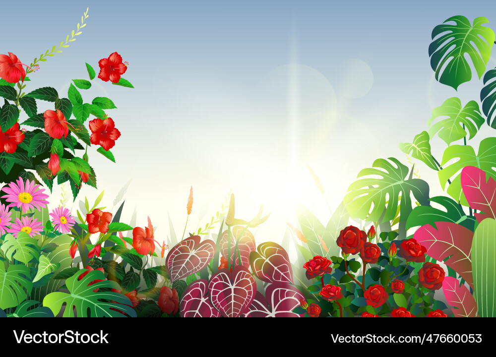 Tropical flowers garden with gradient color Vector Image
