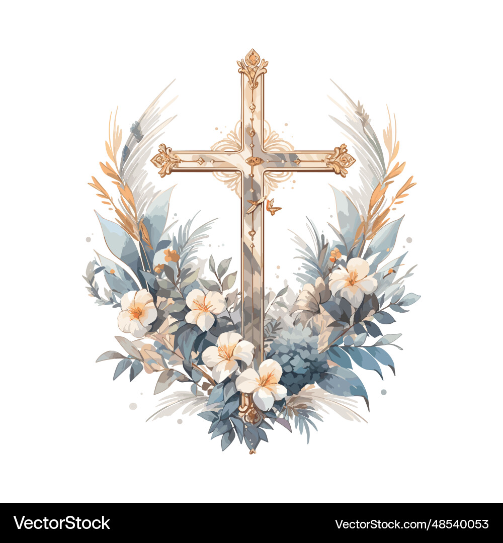 Watercolour flower cross Royalty Free Vector Image