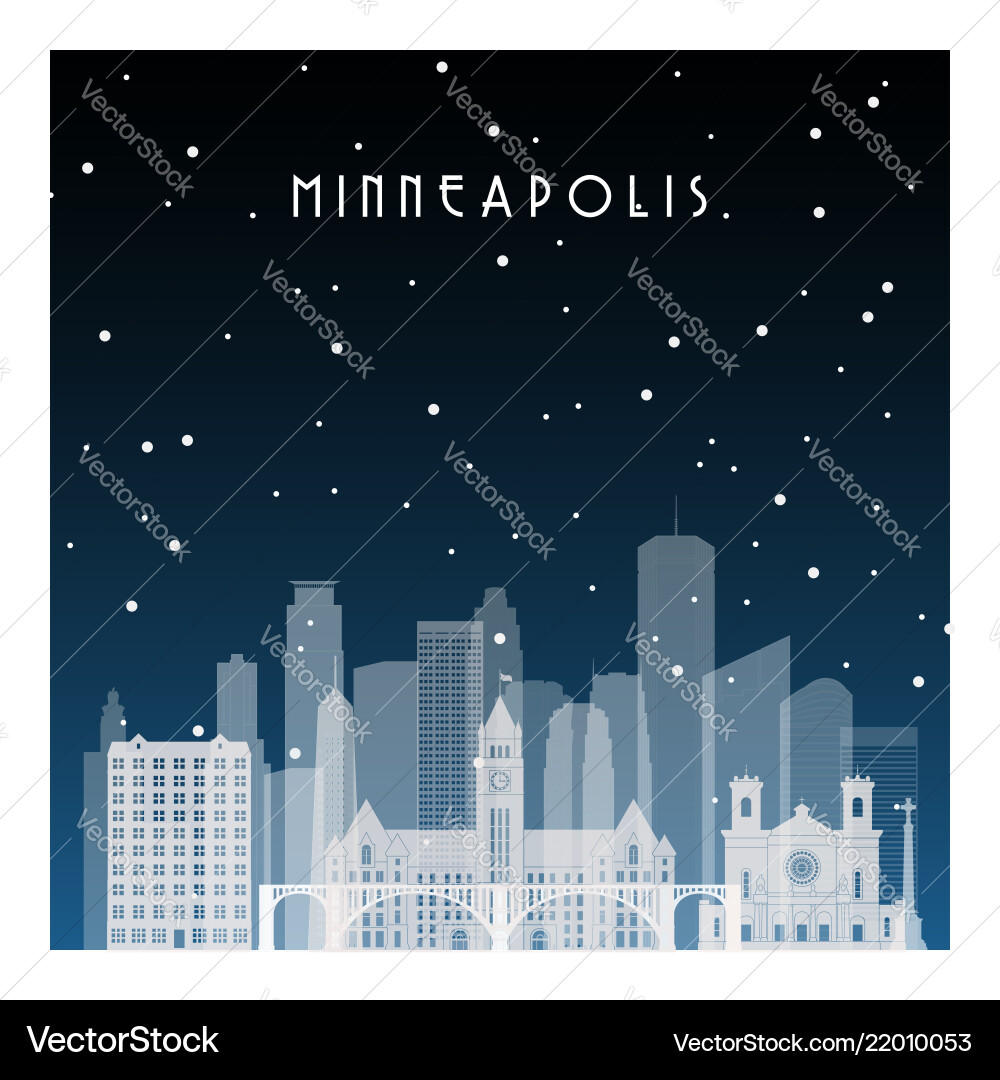 Winter night in minneapolis city Royalty Free Vector Image