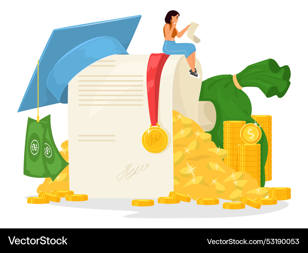Young woman reading contract on education sitting Vector Image