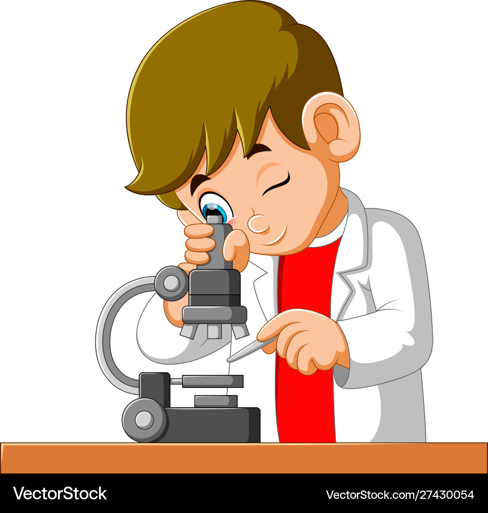 Cute boy looking through a microscope Royalty Free Vector