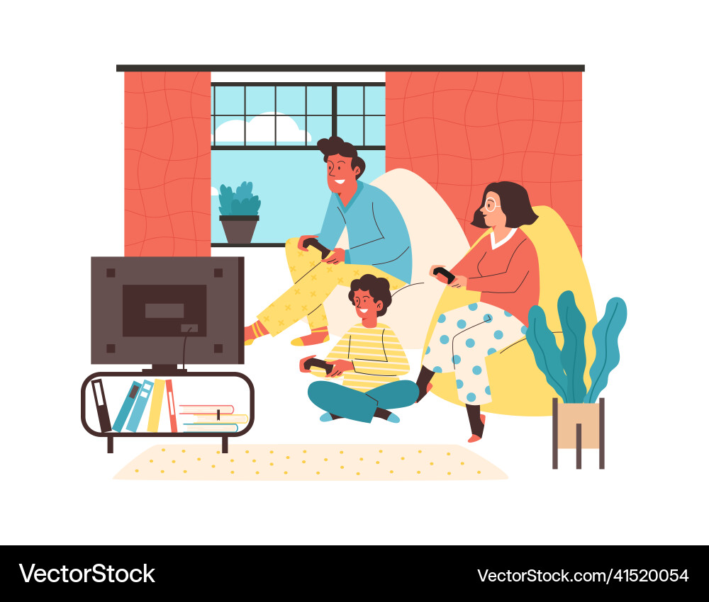Family with child play computer video games flat Vector Image