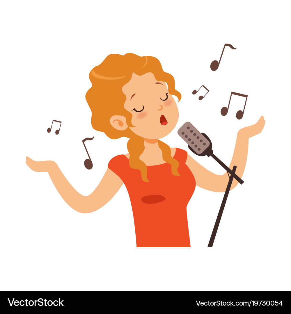 Girl singing with microphone singer character Vector Image
