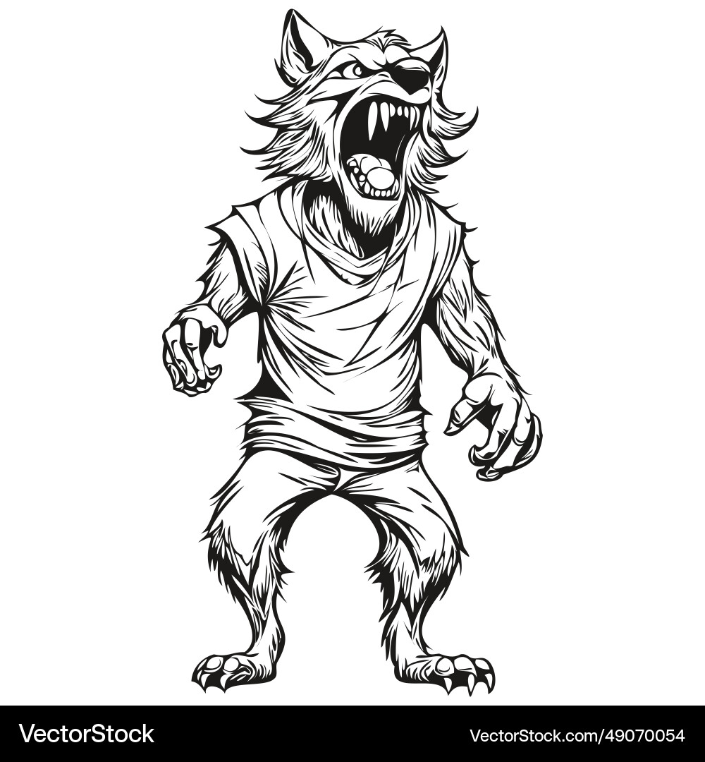 Haunting hand-drawn werewolf reflection Royalty Free Vector