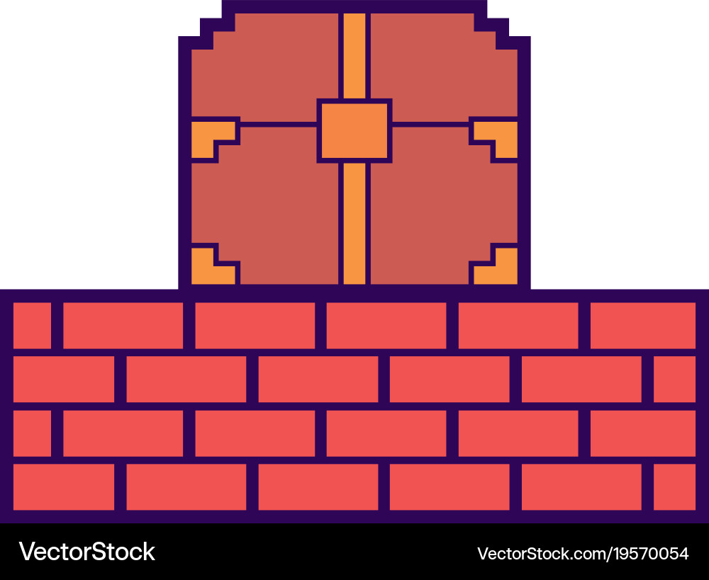 Pixelated video game treasure chest brick wall Vector Image