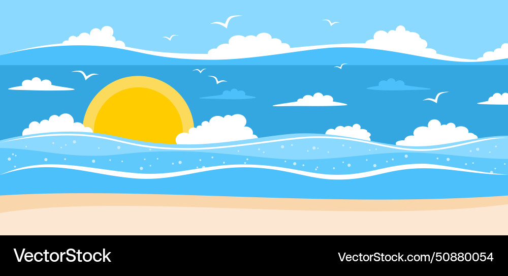 Seascape with sunset waves clouds and coastline Vector Image
