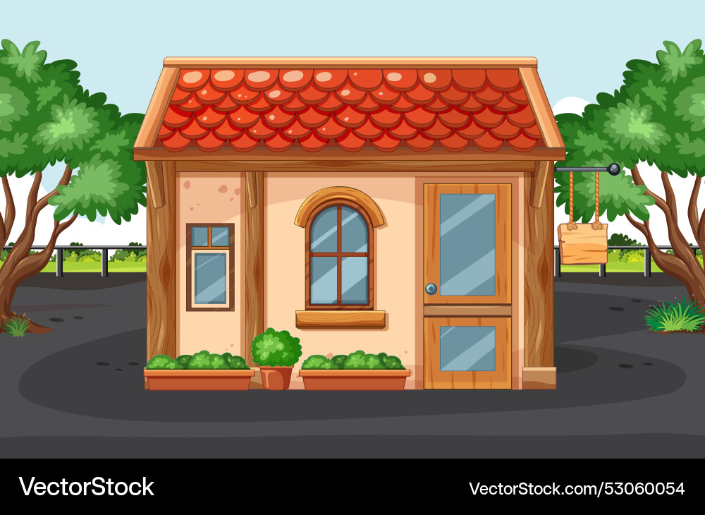 Small house with garden and trees Royalty Free Vector Image