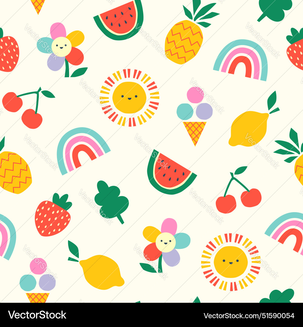 Summer fruit sun and rainbow seamless pattern Vector Image