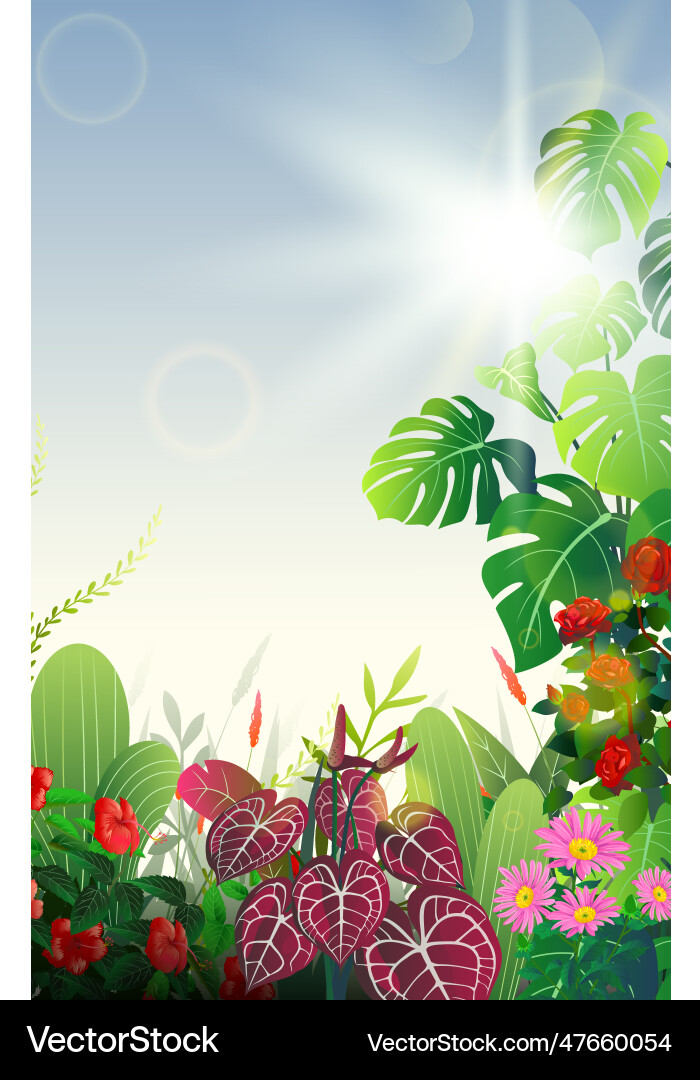 Tropical flowers garden with gradient color Vector Image