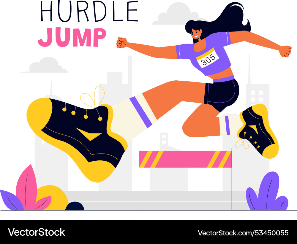 An athlete running hurdles and performing a long Vector Image