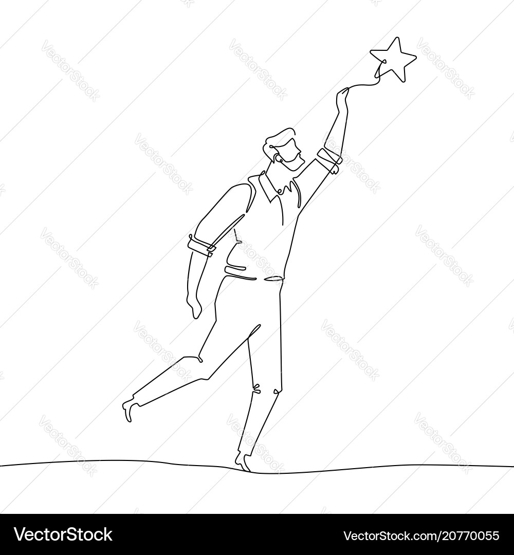 Businessman touching the star - one line design Vector Image